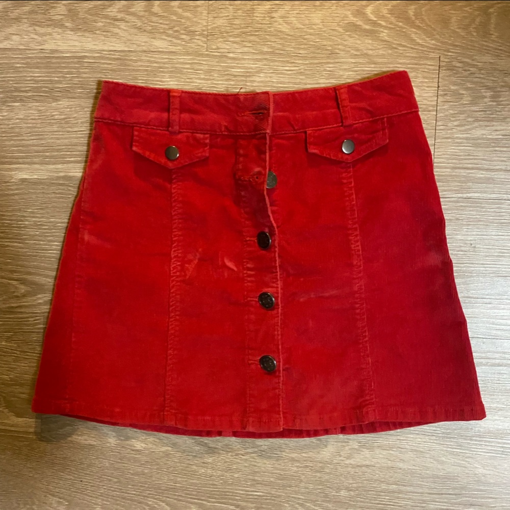 Red Corduroy Mini Skirt With Buttons - Gem